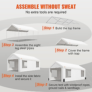 VEVOR Carport 10x20ft, Upgraded Version Car Canopy Portable Garage, Heavy Duty Car Port with Roll-up Ventilated Windows & Removable Sidewalls, UV Resistant Waterproof All-Season Tarp for SUV Truck