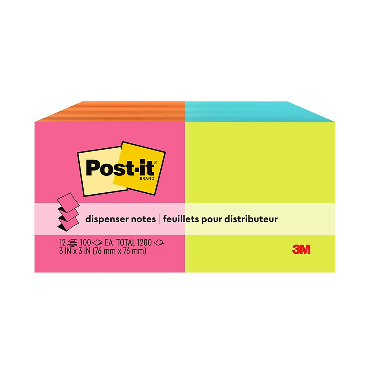 Post-it Pop-up Notes, 3x3 in, 12 Pads, America's #1 Favorite Sticky Notes, Poptimistic, Bright Colors, Clean Removal, Recyclable (R330-12AN)