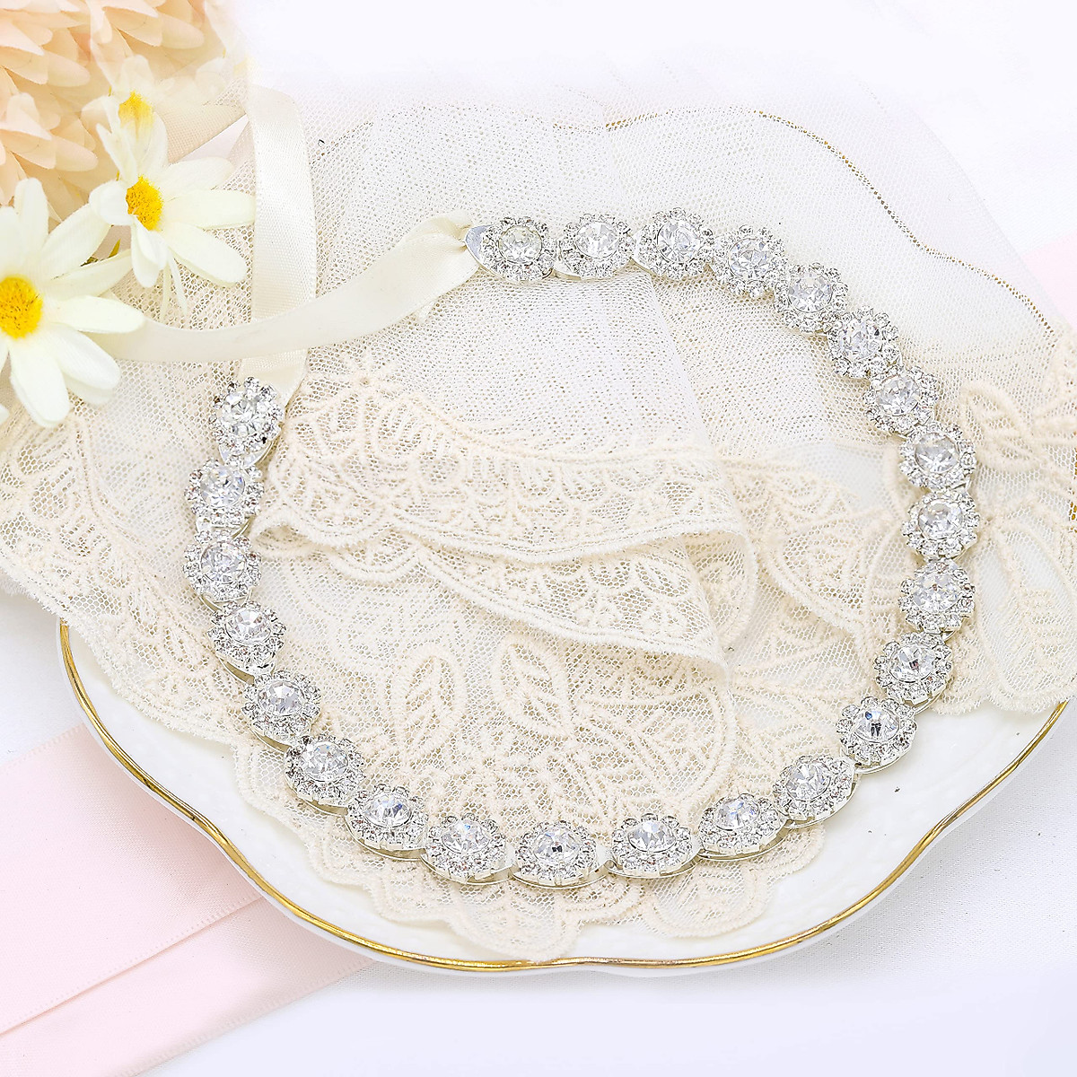 Oriamour Crystal Wedding Headband Bridal Headpiece Rhinestone Bridal Hair Accessories For Brides Flower Girl Bridesmaids Silver