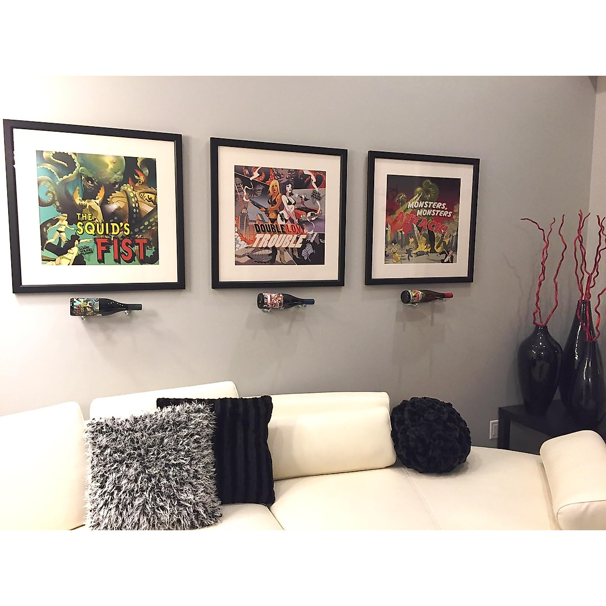 VintageView Vino Pins – Metal Wall Mounted Wine Bottle Rack for Wood Surfaces - Stylish Modern Wine Storage with Label Forward (Matte Black, 1 Bottle)