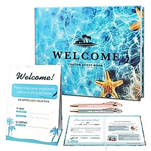 Guest Book for Vacation Home, 240 Page Visitor Guest Book for Airbnb, Beach House Essentials Airbnb Essentials for Hosts, Vacation Rental Book with Color Pages, Airbnb Signs, Pens & Supplies