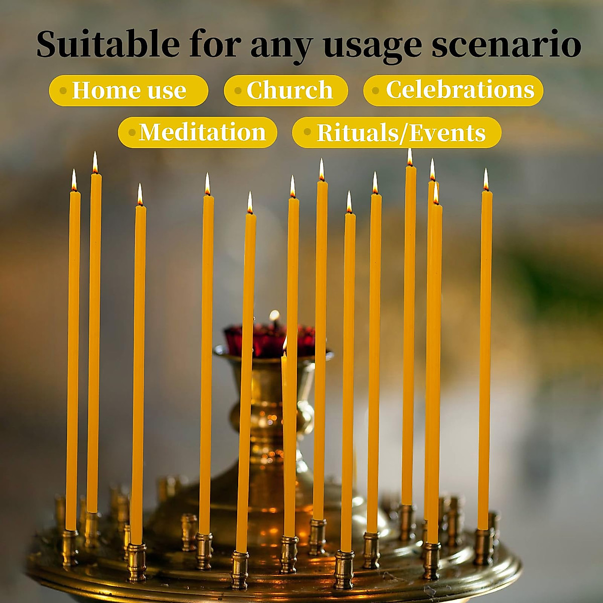 Kunrsug Beeswax Candles, No-Drip, Smoke-Less, 50 Pack Beeswax Taper Candles Church Prayers, Decorations, Birthday Celebrations, Each Candle Measures 6.3" in Height and Has A Diameter of 0.2"