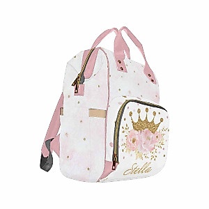 Newcos Personalized Glliter Crown with Beautiful Pink Roses Diaper Backpack with Custom Name Shoulder Mommy Baby Bag Multi 09, One Size