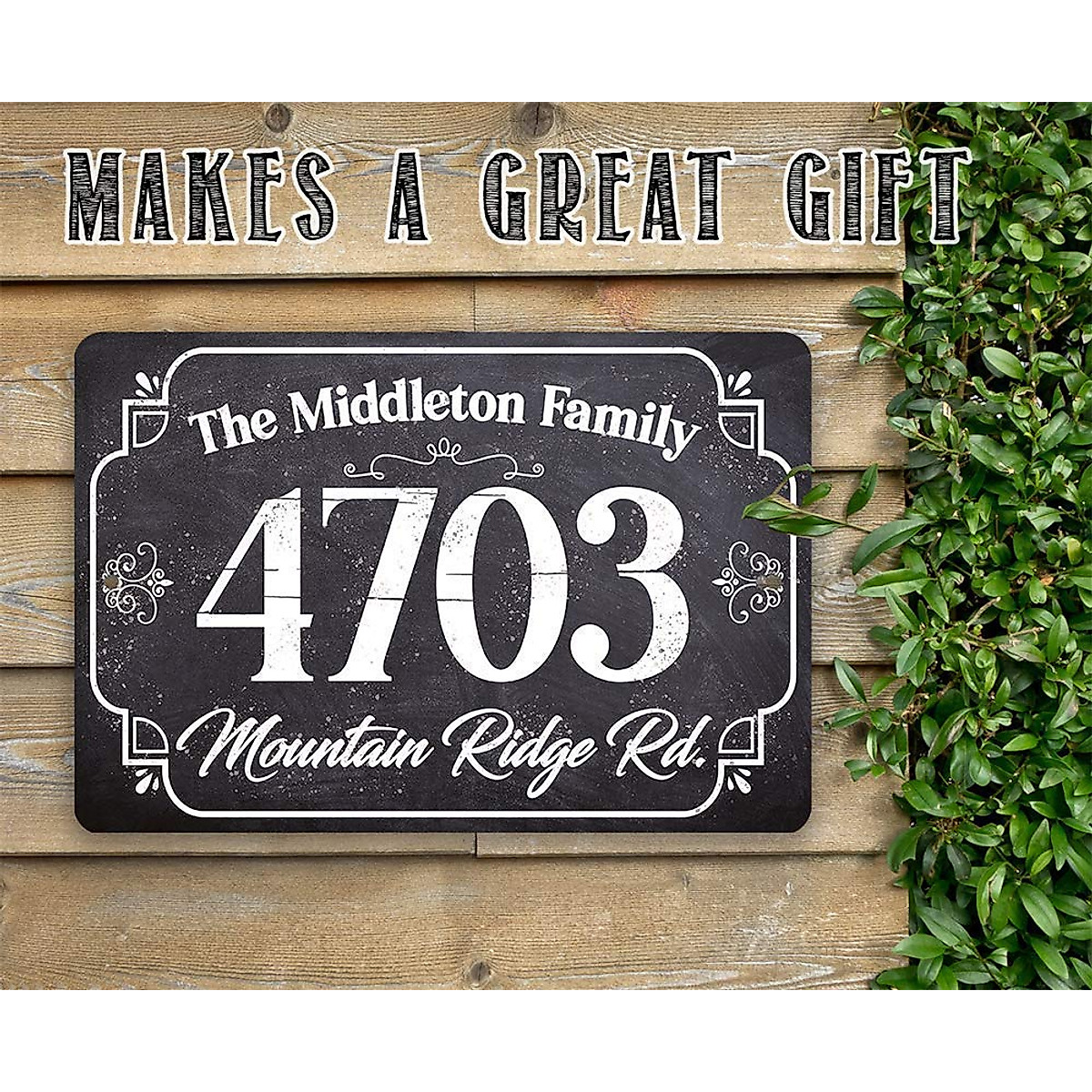 Personalized House Number Sign - Rectangular House Number for Outside, Custom Address Numbers Street Name Yard Plaque Sign, Great Housewarming Gift, Chalkboard Look, Metal Outdoor Signage