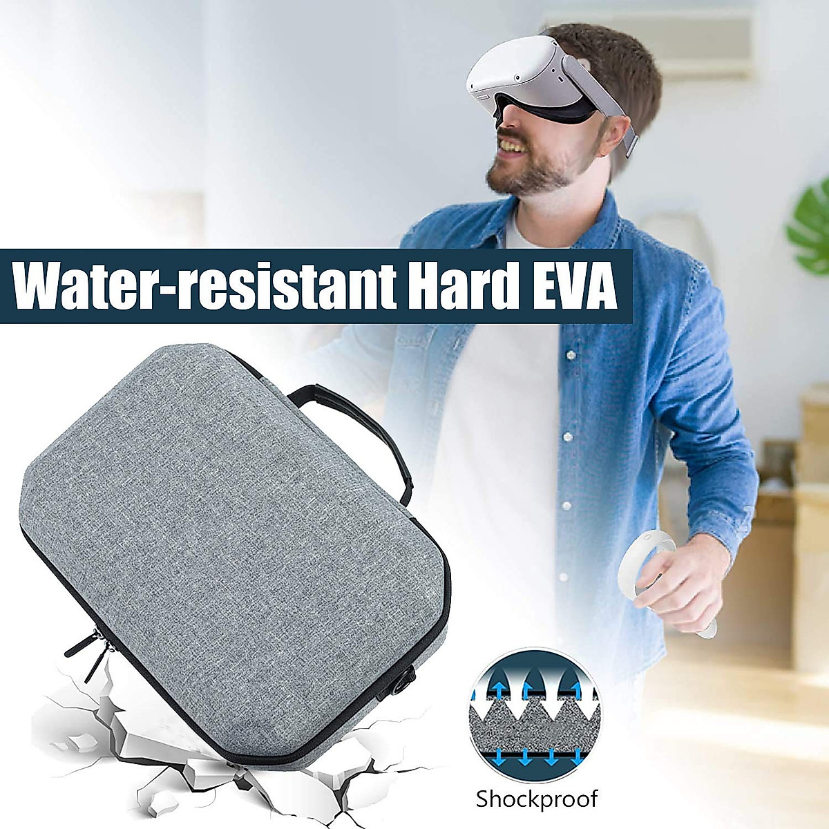 VKBAND Hard Travel Case for Oculus Quest 2 VR Gaming Headset and Controllers Accessories Waterproof Shockproof Carring case