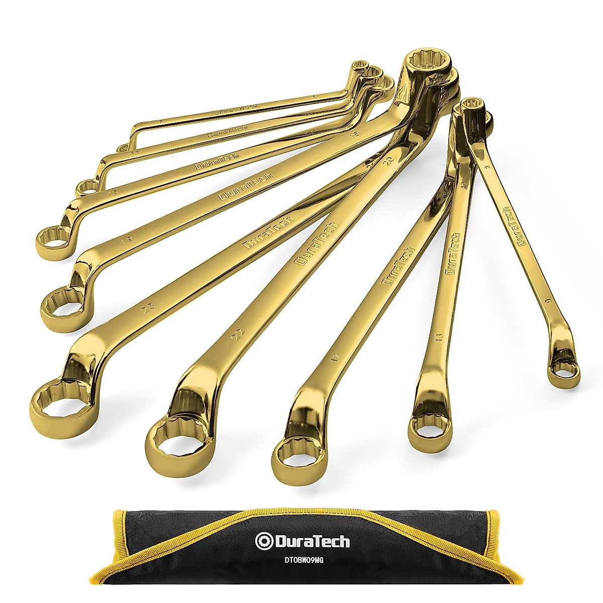 DURATECH Offset Box Wrench Set, Metric, 9-Piece, 6-23mm, 75-Degree, CR-V Steel, Titanium Plating with Pouch