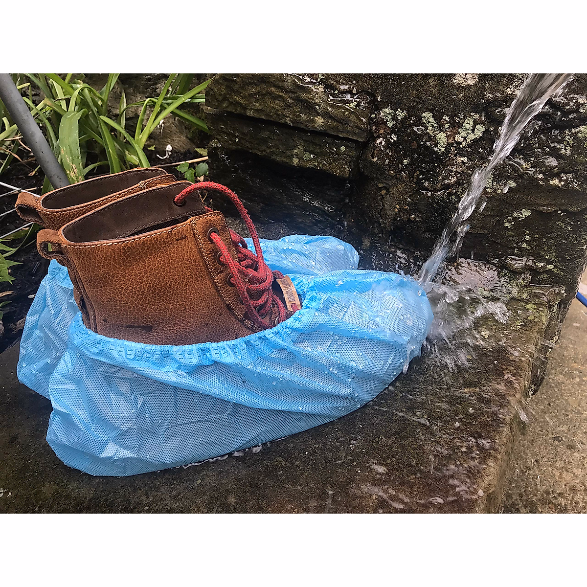 G & F Products X-Large WaterProof Premium 100 Pack (50 Pairs) Disposable Boot & Shoe Covers - Durable, Non-slip, Non-toxic, Recyclable, Blue, Stretchable Fits US Men Size 11 and UP