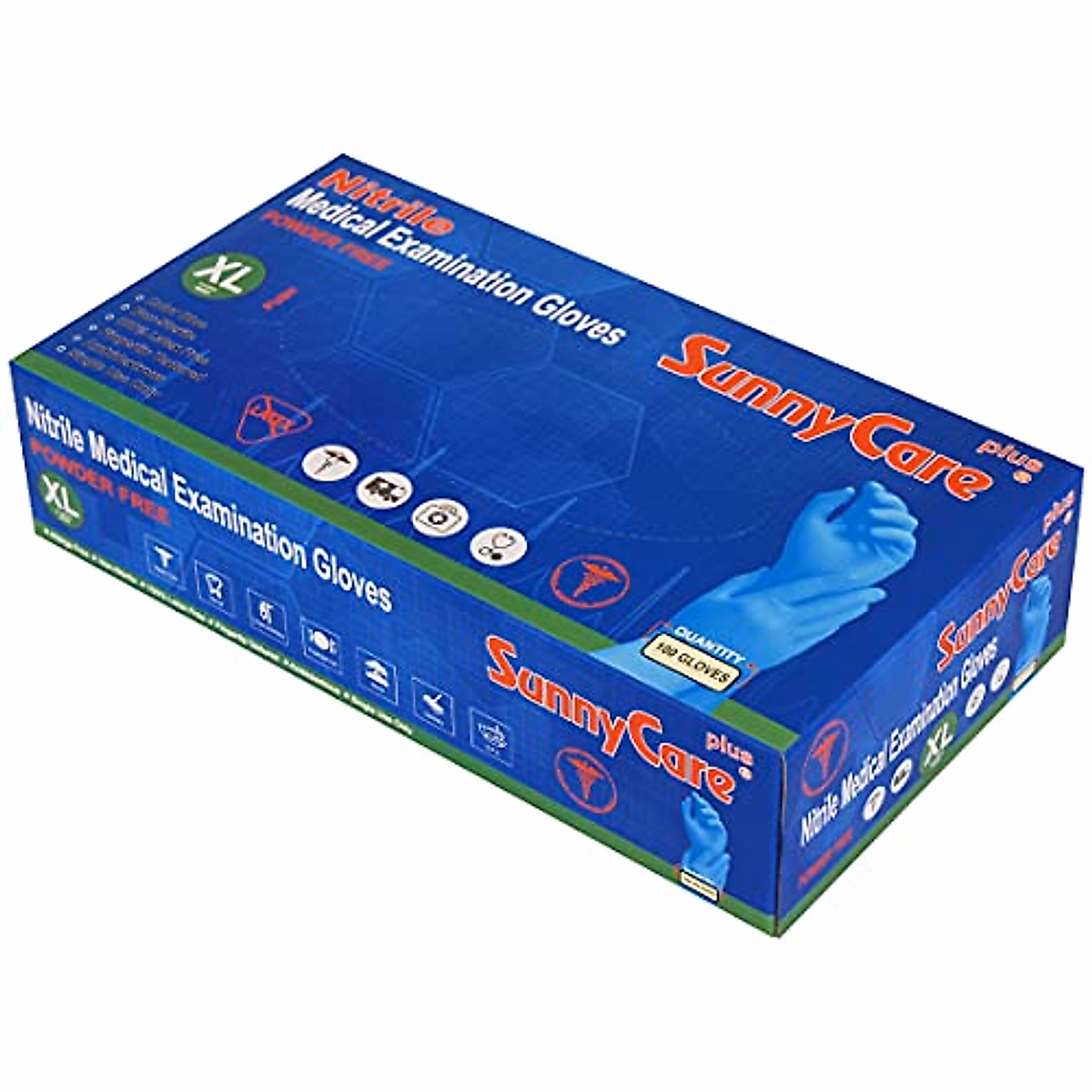 1000 SunnyCare #8204 Blue Nitrile Medical Exam Gloves Powder Free Chemo-Rated (Non Vinyl Latex) 100/box;10boxes/case Size: X-Large