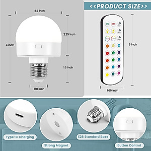 Rechargeable Battery Operated Light Bulbs with Remote Control,Timer and 15 Color Temperature,Wireless Puck Light Bulbs dimmable Magnetic Color Changing LED Bulb for Non-Hardwired Wall Sconce,2 Pack