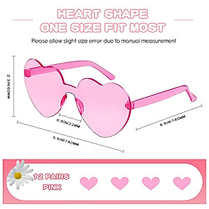 Pibupibu 12 Pack Pink Heart Sunglasses for Women, Fun Heart Shape Sunglasses Bachelorette Party, Rimless Heart Party Glasses Bulk