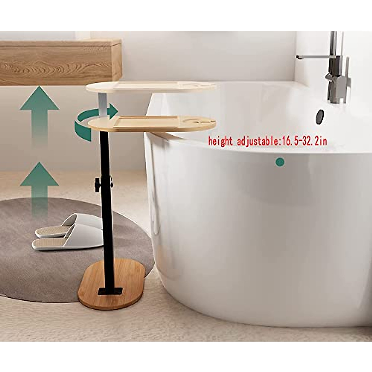 Bathtub Trays,Height Adjustable Bathtub Tray for Luxury Bath,Bath Accessories & Table with Wine Glass Holder,Book Stand Bathroom Organizer,Wine Glass Holder. (Natural)