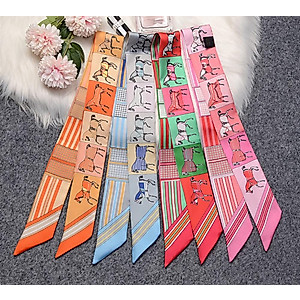 JERLA 100% Mulberry silk Scarf Bag scarf Head Hair Ribbon Handbag Handle wrap Tie Bundle Scarf Neckerchief Scarf for women (Horse pink)