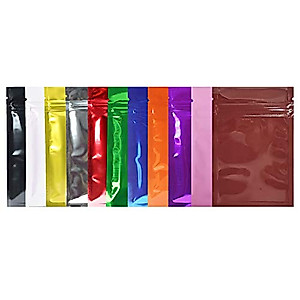 QQ Studio 100 Double-Sided Metallic Color Foil QuickQlick™ Resealable Flat Packaging Pouch Bags (Glossy Assorted Color, 2.25" x 3.5")