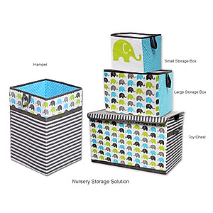 Bacati - Toy Chest Playful Elephants Aqua/Lime/Grey