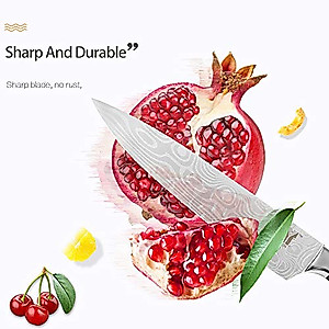 Japanese Kitchen Knife Set with Knife Covers Bread Eviscerate Sliced Fruit Utility Santoku Damascus Pattern Cooking Knife