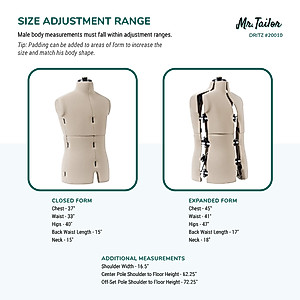Dritz Mr. Tailor Adjustable Dress Form, Male, Black
