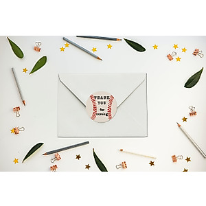 40 Thank You Baseball Labels, 2 Inch Big Round Glossy Stickers, Great Stickers for Birthday Party, Baby Shower, Wedding, Graduation, or Any Family Event Decorations, Made in USA