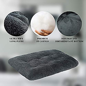 OXS Dog Bed Long Plush Pet Bed, Comfortable Faux Fur Washable Crate Mat for Jumbo Large Medium Dogs with Anti-Slip Backing