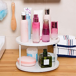 Rotation Rotating Kitchen Two Layer Multifunctional Combination Shelf Cosmetics Storage Rack Large Glass Storage Containers (White, One Size)