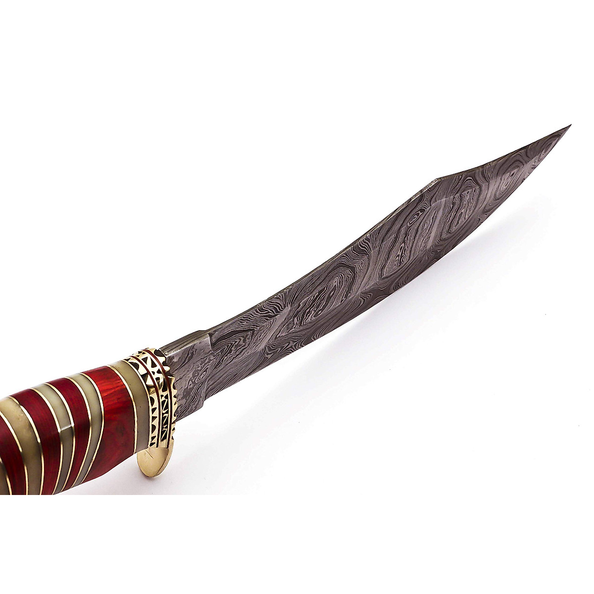 Skokie Knives Custom Hand Made Damascus Steel Hunting Bowie Knife Handle Camel Bone (Red)