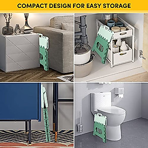 DEDU Folding Step Stool Kids and Adults 2 Pack 9 Inch, Non-Slip Collapsible Stepping Stools for Kids 165 lbs Capacity, Plastic Foldable Step Stools Heavy Duty Portable Great for Bathroom (Green)