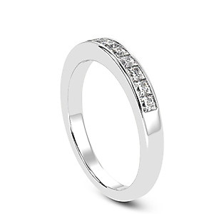 FACETS JEWELS Princess Cut Channel Set Moissanite Wedding Band For Women 0.6 Carat VVS Moissanite Dainty Gold Stackable Ring Yellow, Rose, White Gold - 925 Sterling Silver 5