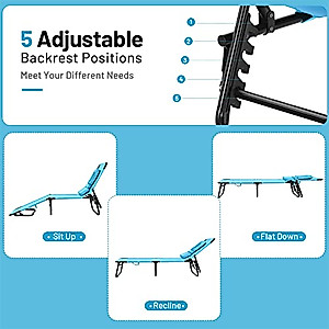 LIVIZA Folding Patio Lounge Chair, All-Weather Beach Lounge Chair, Outdoor Sunbathing Chair with Hole for Face, Adjustable Recliner Chaise Perfect for Garden Pool Beach (Turquoise)