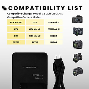 CB-2LH CB-2LHT Battery Charger for Canon NB-13L Battery: Compatible with CB-2LHT G1X G1 X Mark III G5X G5X Mark II G7X G7X Mark II III G9X G9X Mark II SX620 SX720 SX730 SX740 HS Digital Camera