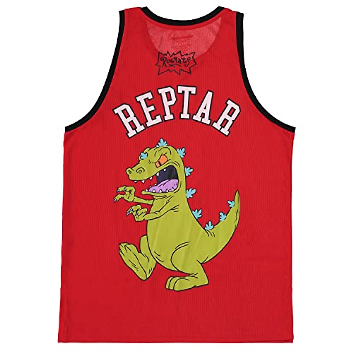 Nickelodeon Mens 90's Classic Tank - Rugrats Jersey - Reptar, Tommy, Chuckie & Phil Tanktop (Red Black, Large)