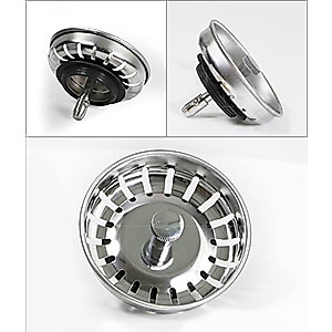 Highcraft 9754JO Stainless Steel Kitchen Sink Strainer Basket-Replacement for Standard Drains (3-1/4 Inch) -Ball-lock Rubber Stopper, 3-1/2