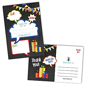 Hadley Designs 25 Chalkboard Kids Thank You Cards, Fill In Thank You Notes For Kid, Blank Personalized Thank Yous For Birthday Gifts, Stationery For Children Boys and Girls