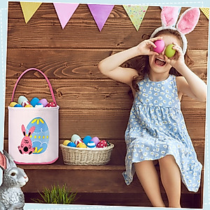 Honeydak 4 Pcs Easter Bunny Basket Bags for Kids Canvas Bunny Totes Bag Bucket for Easter Eggs Toys Rabbit Easter Hunt Basket with Handle Easter Party Decoration Personalized Eggs Candy Present Carry