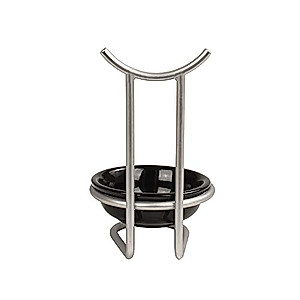 Spectrum Diversified Euro Standing Spoon Rest with Ceramic Dish Upright Utensil Holder for Stovetop & Kitchen Counter Organization, Modern Vertical Design, 1, Satin Nickel/Black