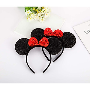 FANYITY Mouse Ears, 2 Pcs Mice Ear Costume Headbands Hair Band for Christmas Party (Red&Black)