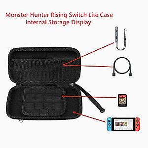 Flyekist Carrying Case for Nintendo Switch Lite - Monster Hunter Rise Theme - Portable Travel Protective Hard Storage Bag Soft Lining with 8 Game Card Slots for Switch Lite & Accessories