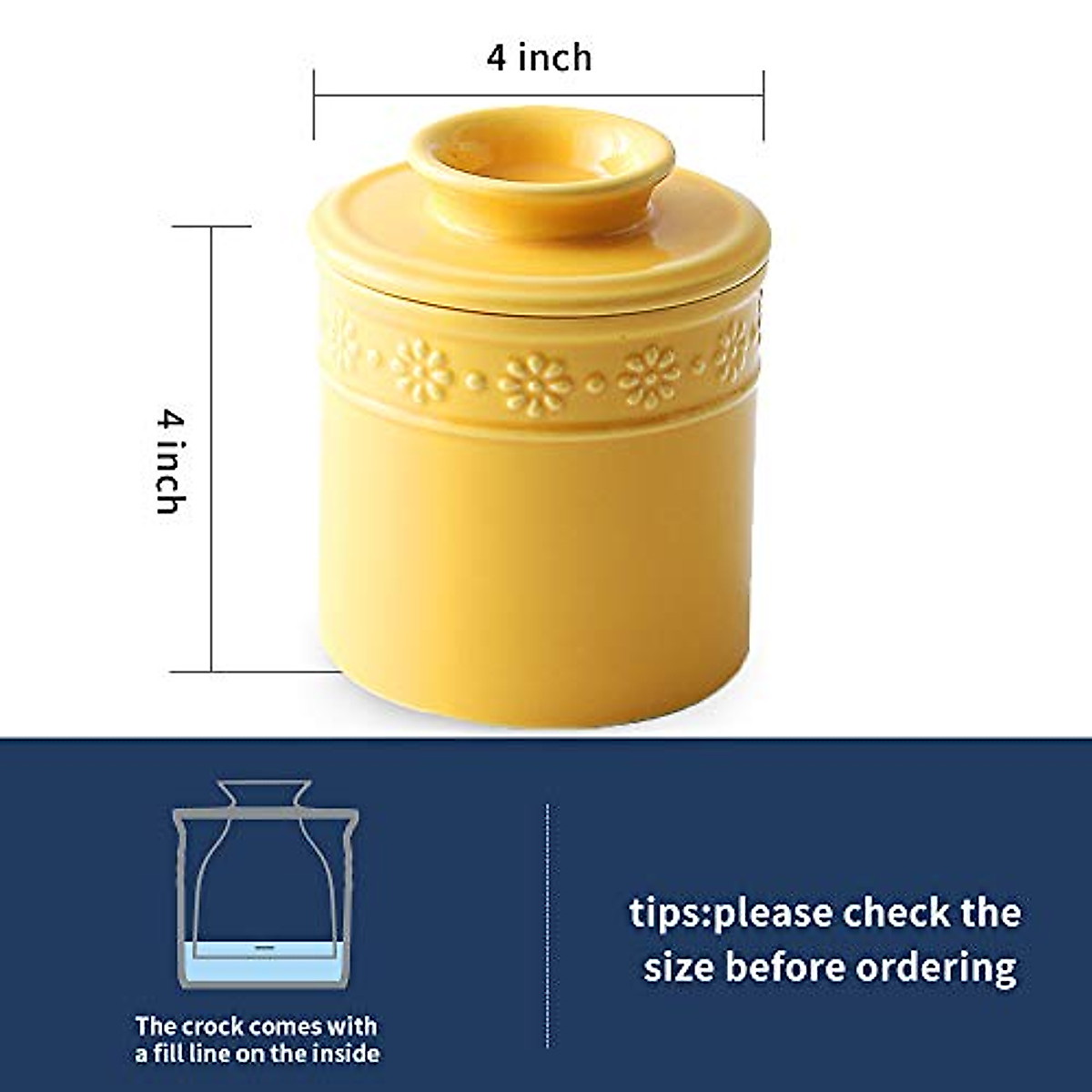 KOOV Ceramic Butter Crock, Butter Keeper for Counter, French Butter Dish Big Capacity (Yellow)