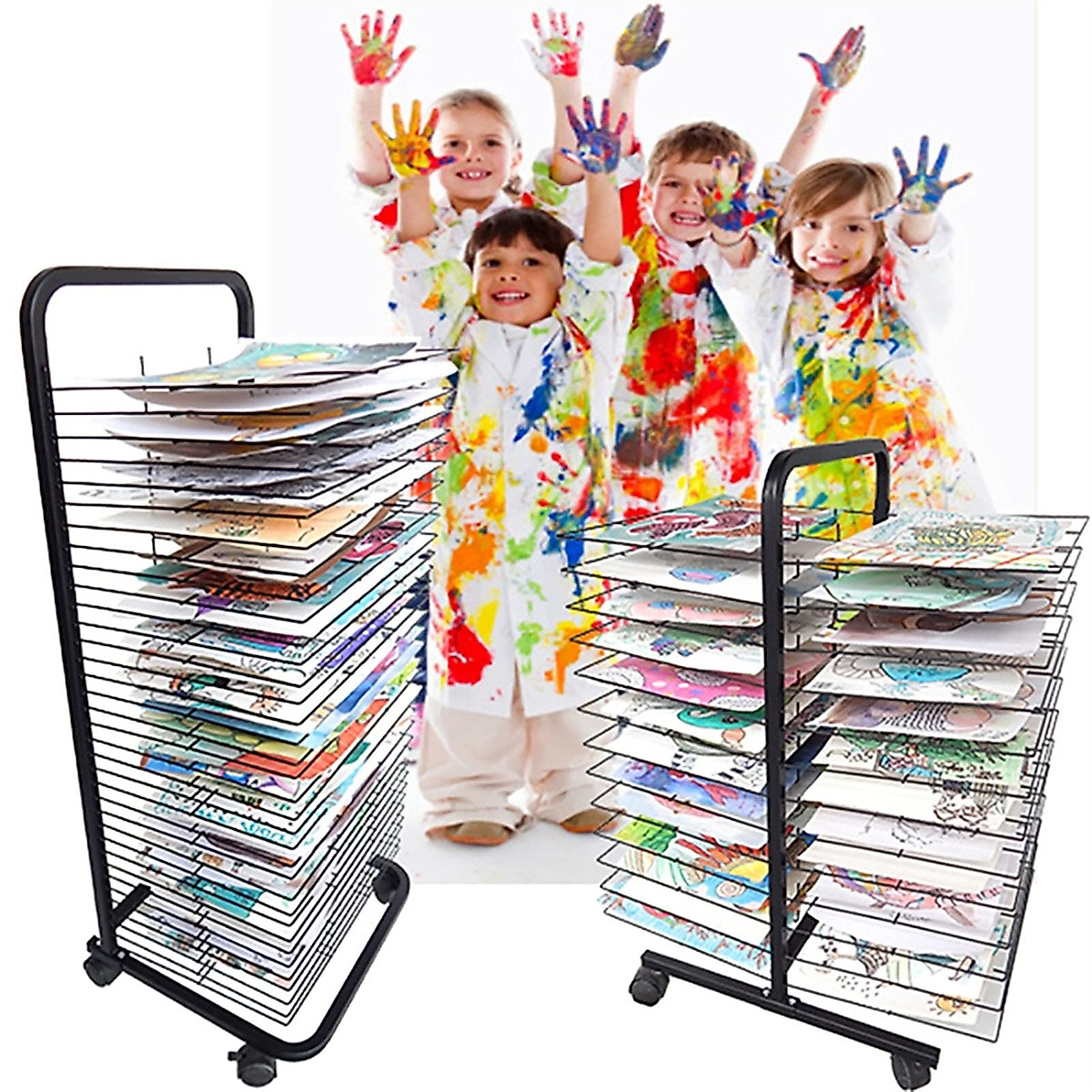 Drying Rack, 25-Shelf Mobile Drying Rack with Wire Shelves for Works of Art, Black Powder Coated Finish, Drying & Print Racks, Protect Artwork When Drying，Ideal for Schools and Art Clubs