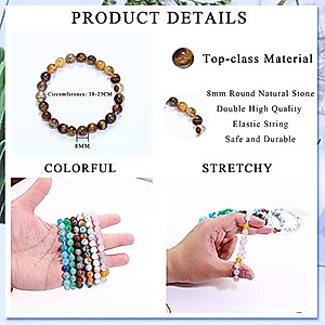 JeryWe 12 Pcs 8mm Beaded Bracelets for Women Men Natural Stone Stackable Bracelet Charm Beaded Healing Crystal Stretch Bracelets Jewelry