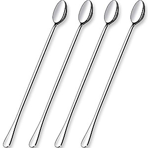 GLAMFIELDS 12-Inch Long Handle Mixing Spoons, Iced Teaspoons, Ice Cream Spoon, Stainless Steel Cocktail Stirring Spoons, Set of 4