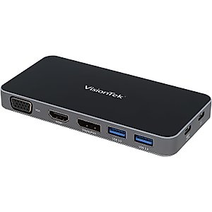 VisionTek VT210 Portable USB-C Dual Monitor Hub - 1x DP, 1x HDMI, 1x VGA, 2X USB-A Ports, 1x USB-C for Windows/MacOS/ChromeOS/iOS