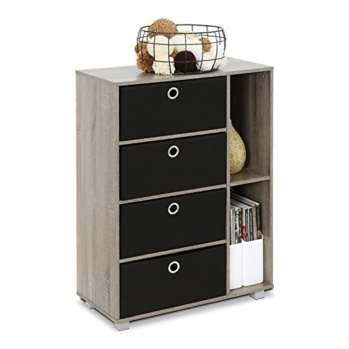 FURINNO Andrey Multipurpose Storage Cabinet, French Oak Grey/Black