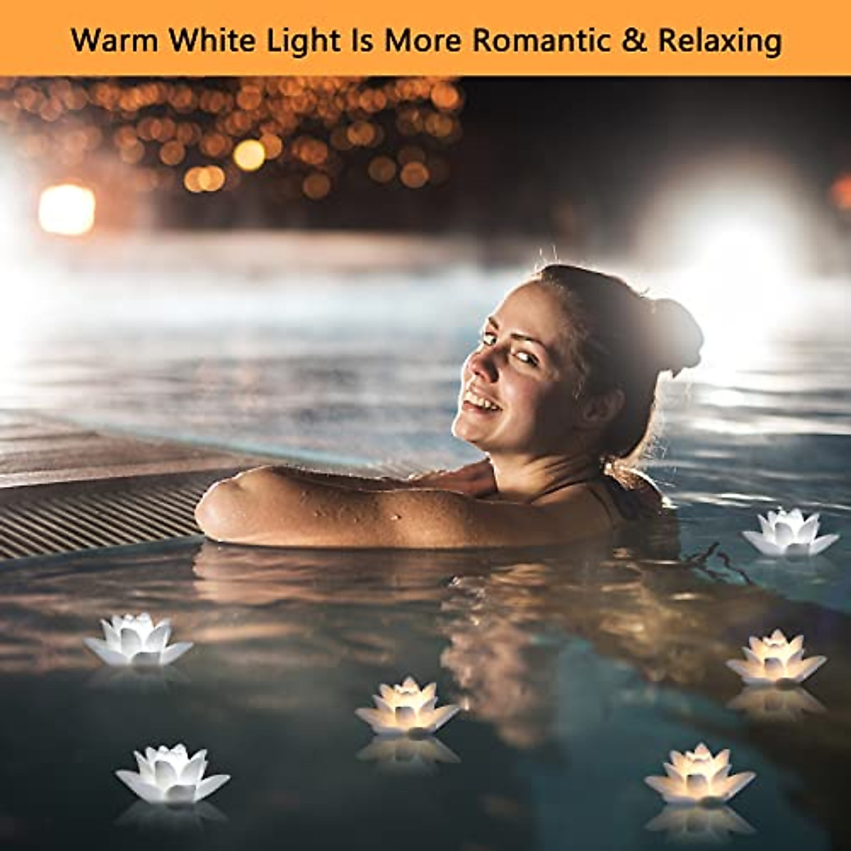 LARDUX Led Floating Candles - 4 Inch Large Flameless Floating Flower Candles Waterproof Reusable Pool Lights Battery-Operated for Swimming Pool Bathtub Fountain Decorations - Pack of 4