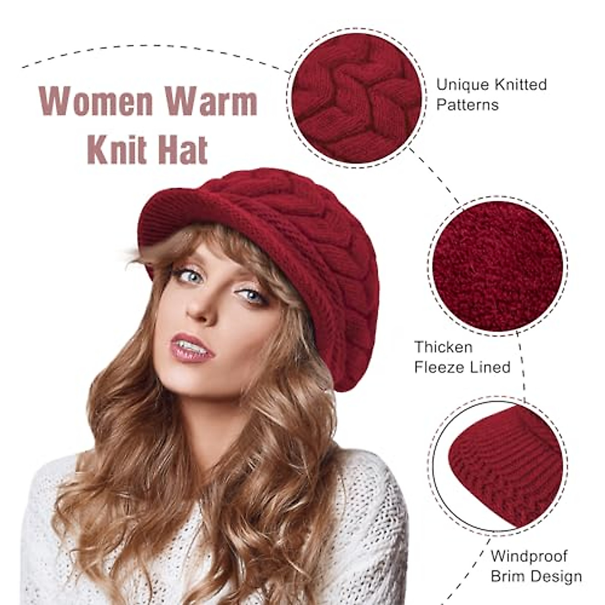 YSense 2 Pack Womens Winter Hats Warm Knit Hat Slouchy Beanie Cap with Brim Gifts