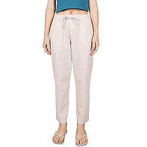 Women's Drawstring Linen Pants Women Elastic Waist Soft Cotton Cropped Linen Pant Large Khaki