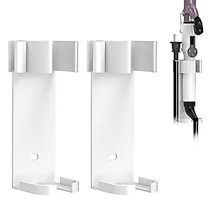 Linkidea 2 Pack Curling Iron Holder Wall Mount, Hair Styling Tool Storage Organizer, Hairdressing Hanging Rack Stick Stand for Flat Irons, Curling Wands, Hair Straighteners, Combs (White)