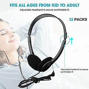 Konohan 30 Pack Headphones Black Adjustable Wire Classroom Headphones Library on Ear Headphones Comfortable School Headphones with 3.5 mm Headphone Plug for Student, Kids, Adults, Travel