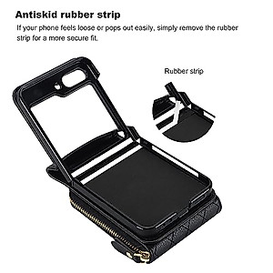 KIHUWEY for Samsung Galaxy Z Flip 5 Wallet Case, Crossbody Zipper Purse with Credit Card Slot Holder RFID Blocking PU Leather Adjustable Lanyard Detachable Strap Wrist for Women (Black)