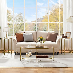 Yaheetech Glass End Table, Round Side Table, Small Coffee Accent Table Nightstand w/Glass Top & Metal Frame for Living Room, Balcony, Bedroom, Porch, Small Space, Modern Style, Mustard Gold