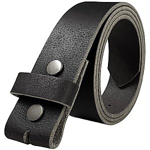 One Piece Full Grain Buffalo Leather Replacement Belt Strap 1-1/2" wide (Black, 52)