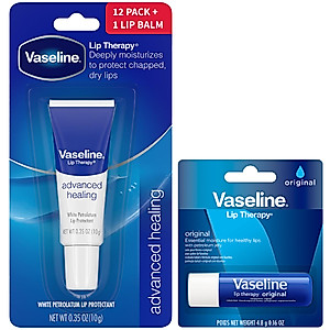 Vaseline Lip Therapy Lip Balm Tube, Advanced Healing Lip Moisturizer, 0.35 Ounce (Pack of 12)